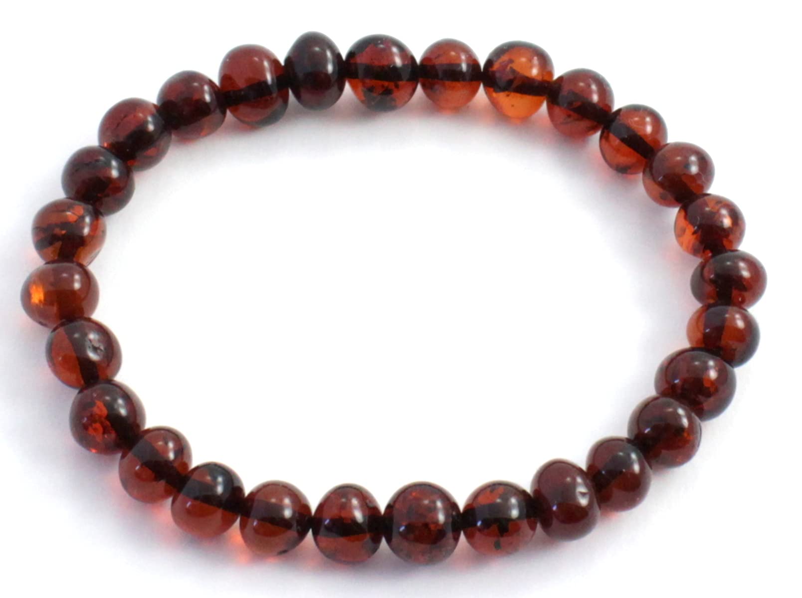 TipTopEco Baltic Amber Adult Stretch Bracelet for Men or Women - 7 Inches Long - Polished Cherry Beads