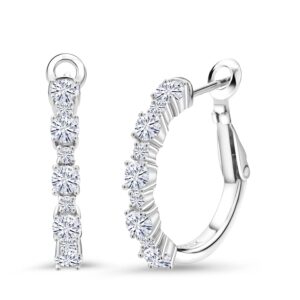 gem stone king 925 sterling silver white moissanite hoop earrings for women (1.30 cttw, round 3mm and 2mm, 3/7 inch diameter)