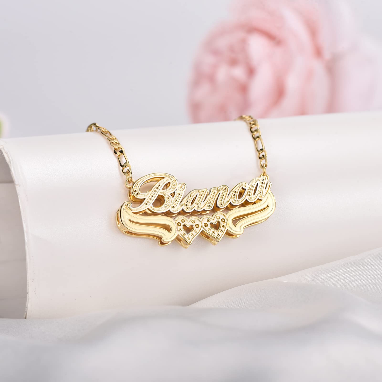 Double Plated Nameplate Personalized Necklace Custom Heart Necklace 18K Gold-Plate Name Plates Necklace Jewelry Gifts for Women