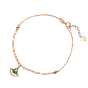 chow sang sang delicate gold 18k rose gold enamel gingko leaf bracelet, necklace for women 92255b 92255n (bracelet)