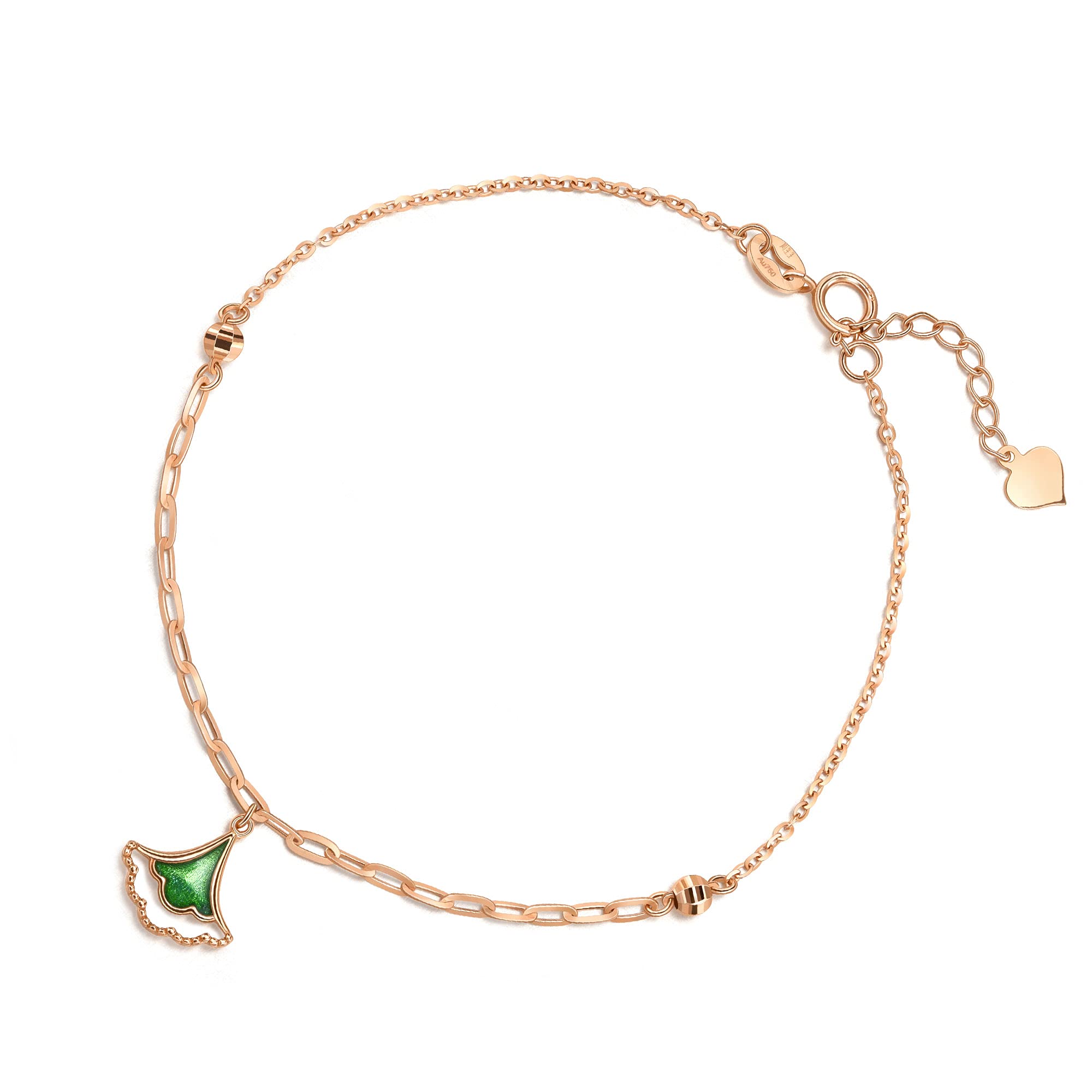 CHOW SANG SANG Delicate Gold 18K Rose Gold Enamel Gingko Leaf Bracelet, Necklace for Women 92255B 92255N (Bracelet)