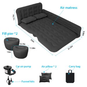 ISWEES Car Air Mattress,SUV Air Mattress, SUV Inflatable Car Bed for Back Seat Sleepping, with Pillows & Fill Piers, Thickened Flocking & PVC Surface, Air Mattress for Camping, Home Car Travel(Black)