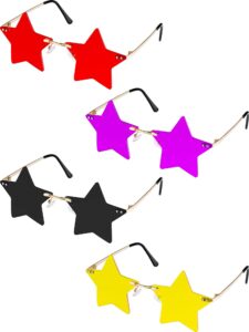 frienda 4 pairs star shape sunglasses star shape personality sun glasses star rimless glasses for women men party(black, yellow, red, purple)