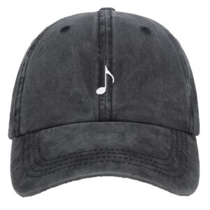 unisex music note embroidered cotton baseball cap adjustable outdoor cap casual dad hat (washed cotton black)