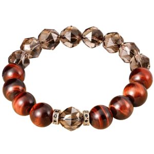 Jewever Natural Smoky Quartz Crystals with Red Tiger Eye Bracelets for Men Women Amulet Energy Healing Bring Wealth Prosperity Lucky Beads Jewelry Gifts Unisex