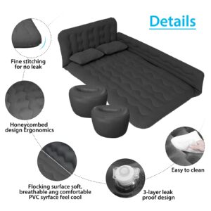 ISWEES Car Air Mattress,SUV Air Mattress, SUV Inflatable Car Bed for Back Seat Sleepping, with Pillows & Fill Piers, Thickened Flocking & PVC Surface, Air Mattress for Camping, Home Car Travel(Black)