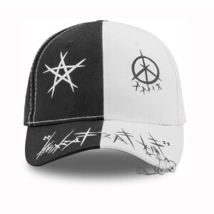 Graffiti Baseball Cap, K-pop Boys Outdoor Iron Ring Snapback Hat，Black White Hiphop Hat, Dad Hat, techwear Hat, tech Wear Cap, Trucker Hat for Men Women