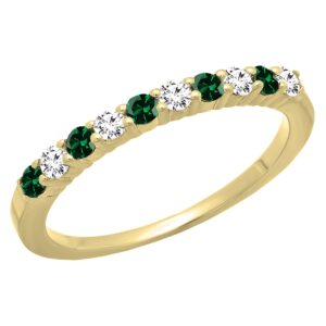 dazzlingrock collection round lab created emerald & natural sparkle white diamond women stackable anniversary wedding band, 14k yellow gold, size 6