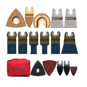 xxgo 124 pcs oscillating tool blades accessories kits compatible with bosch, chicago, craftsman, dewalt, dremel, fein, harbor freight, makita, milwaukee, porter cable, ridgid, ryobi, rockwell xgm0502