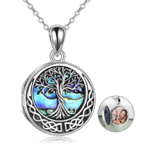 urone celtic knot tree of life locket necklace sterling silver abalone shell tree of life locket necklace that holds pictures for women jewelry (locket 1)