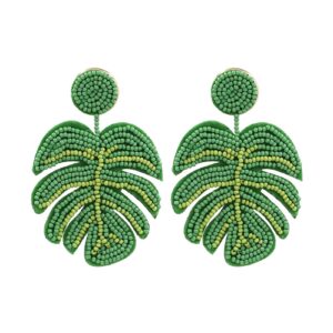 bohemia palm leaf earrings handmade seed beads dangle earring metal gold color hollow plant leaves drop earrings for women boho vaction jewelry-palm