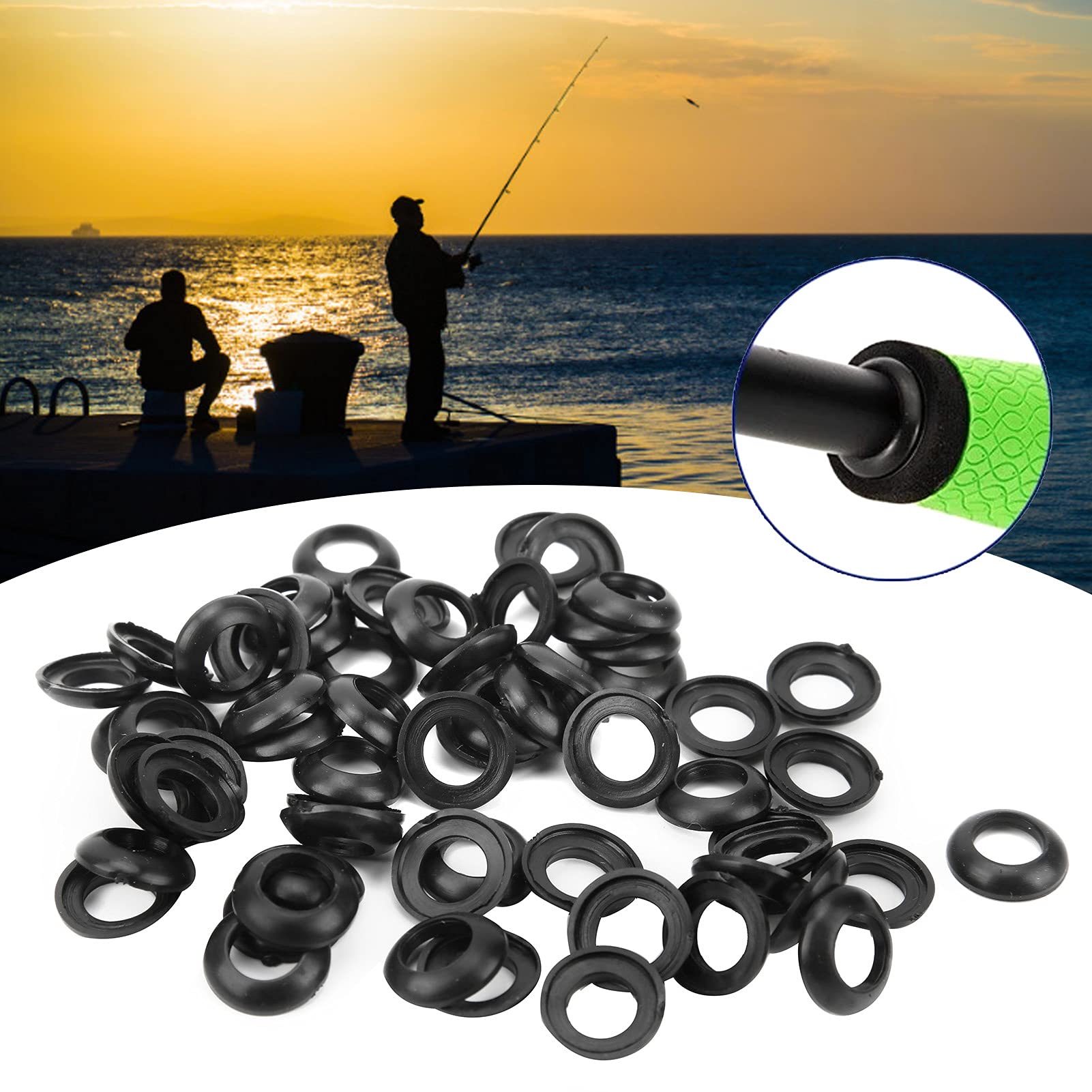 Alomejor 60PCS Rubber Ring Winding Check Fishing Rod Elastic Winding Check Dress Ring for Fly Spinning(13MM)