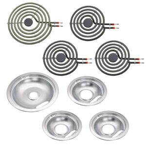 siwdoy w10196405 w10196406 chrome drip pan set and mp21ya mp15ya burner surface elements, compatible with whirlpool range oven