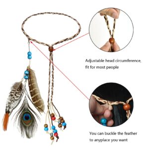 obmwang Boho Feather Headbands Indian Feather Headband Peacoak Headpieces Festival Costumes Hair Accessories for Women and Girls