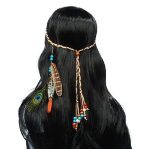 obmwang Boho Feather Headbands Indian Feather Headband Peacoak Headpieces Festival Costumes Hair Accessories for Women and Girls