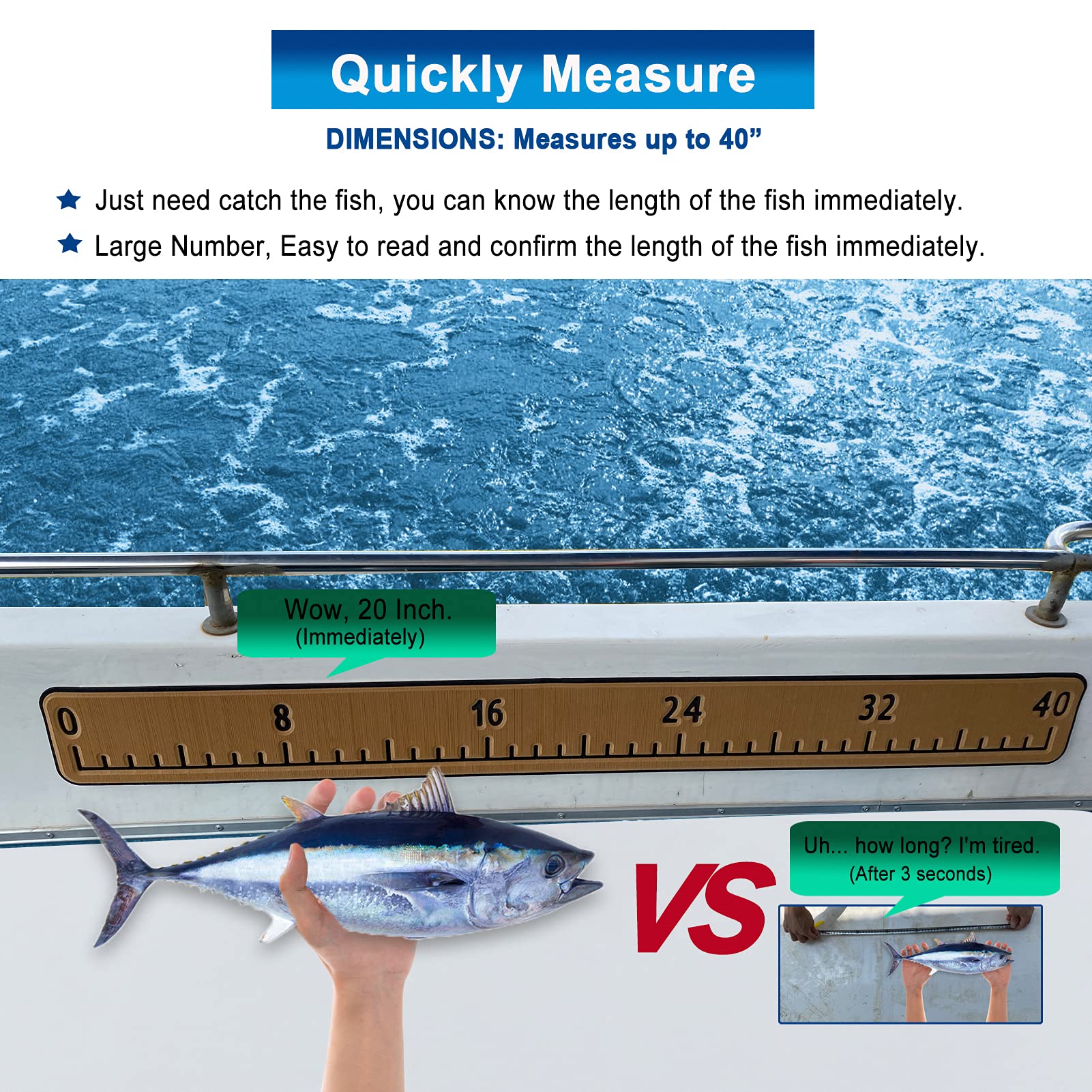 Fish Ruler for Boat Kayak with Adhesive Backing, Foam Fishing Ruler Sticker Measuring Tape 40 Inch Fish Tape Measure Fishing Boat Accessories - Mid Grey