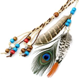 obmwang Boho Feather Headbands Indian Feather Headband Peacoak Headpieces Festival Costumes Hair Accessories for Women and Girls