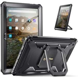 fintie case for amazon fire hd 10 & fire hd 10 plus (11th generation, 2021 release) - [tuatara rotating] multi-functional grip carry stand cover w/built-in screen protector, black