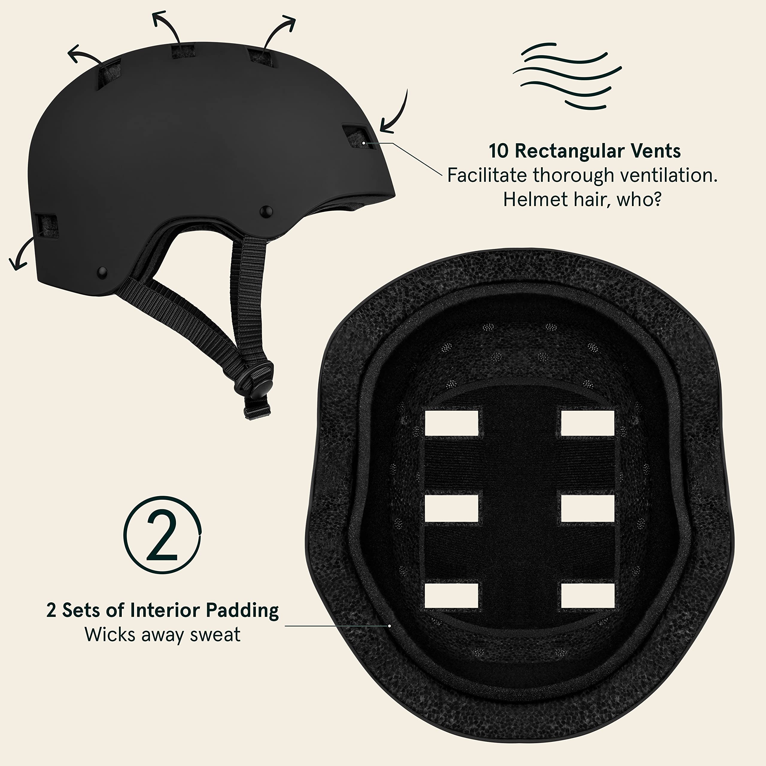 Retrospec Dakota Bicycle / Skateboard Helmet for Adults - Commuter, Bike, Skate, Scooter, Longboard & Incline Skating - Highly Protective & Premium Ventilation- Large - Matte Black, 4271