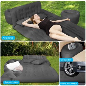 ISWEES Car Air Mattress,SUV Air Mattress, SUV Inflatable Car Bed for Back Seat Sleepping, with Pillows & Fill Piers, Thickened Flocking & PVC Surface, Air Mattress for Camping, Home Car Travel(Black)