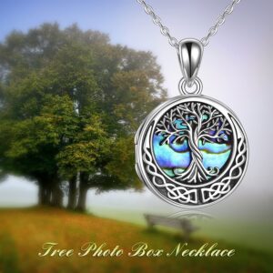 URONE Celtic knot Tree of Life Locket Necklace Sterling Silver Abalone Shell Tree of Life Locket Necklace That Holds Pictures for Women Jewelry (locket 1)