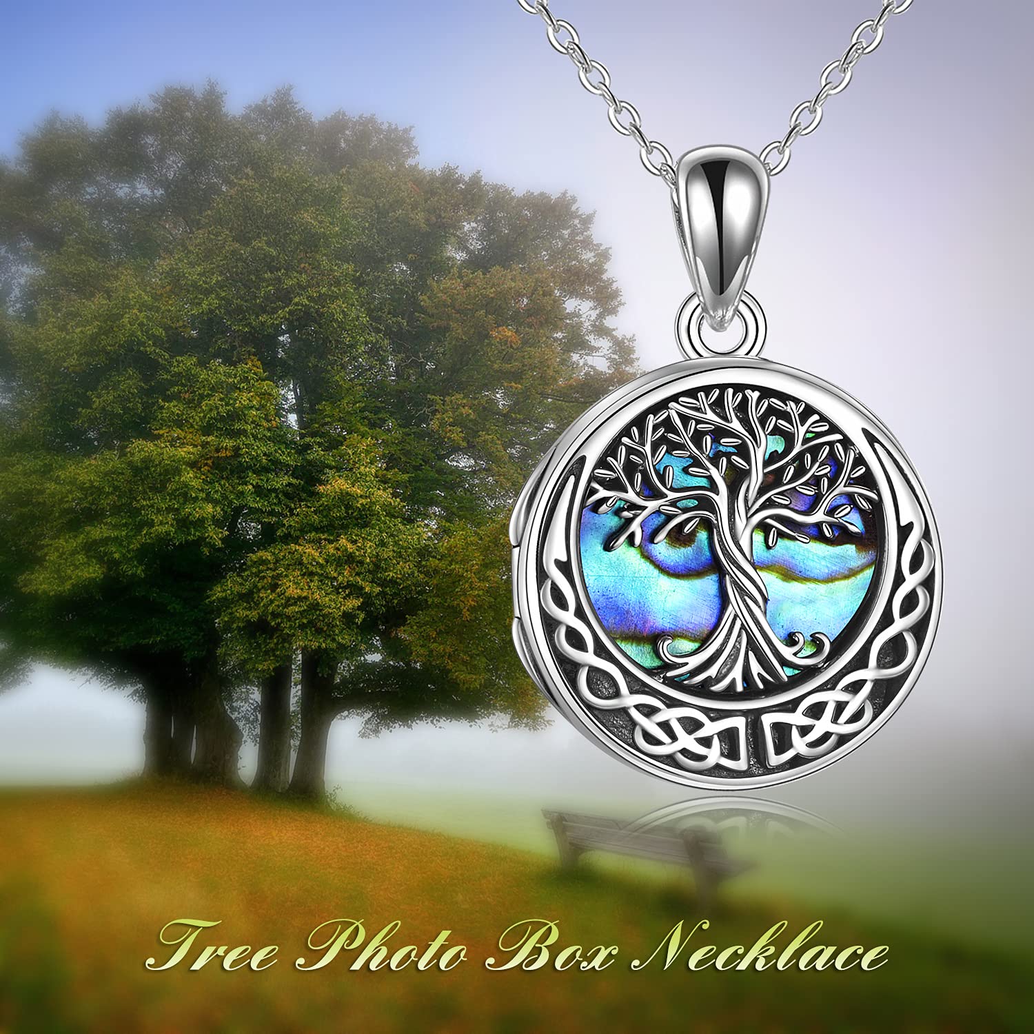 URONE Celtic knot Tree of Life Locket Necklace Sterling Silver Abalone Shell Tree of Life Locket Necklace That Holds Pictures for Women Jewelry (locket 1)