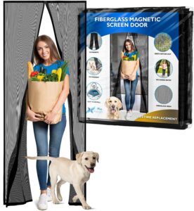 flux heavy duty fiberglass magnetic screen door - durable upgraded mesh, fits 38" x 82" doors, easy install, auto-closing, pet-friendly, bug barrier, hands-free, patio screen mesh for door