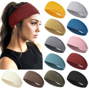 aktvshow headbands for short hair - elastic non-slip workout sports yoga head bands, wide thick sweat hair wraps for girls, 12 pack