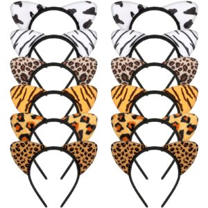 willbond 12 pieces cheetah ears headband for women leopard cat ears headband holiday party supplies(assorted animal series)