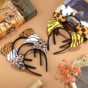 WILLBOND 12 Pieces Cheetah Ears Headband for Women Leopard Cat Ears Headband Holiday Party Supplies(Assorted Animal Series)