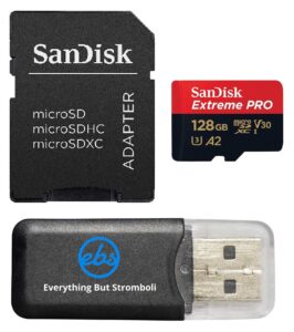 sandisk extreme pro microsd card 128gb memory card for dji air 2s drone (sdsqxcy-128g-gn6ma) class 10 video speed v30 uhs-i u3 160mb/s sdxc bundle with (1) everything but stromboli micro card reader