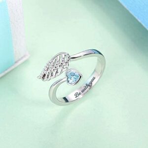 925 Sterling Silver Angel Wing Cz Ring for Her Wedding Ring Ring Engagement Ring 925 Sterling Silver Personalized Forever By My Side Angel Wing Ring Personalized Silver Ring-Adjustable Ring, A Unique Gift for Her