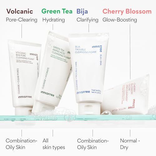 innisfree Bija Clarifying Cleansing Foam with Salicylic Acid and Castor Seed Oil, Korean Face Wash, Sulfate Free