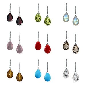 JewelryGift Black Color 925 Sterling Silver Natural Black Onyx Teardrop Pear Shaped Drop Dangle Leverback Earrings For Women