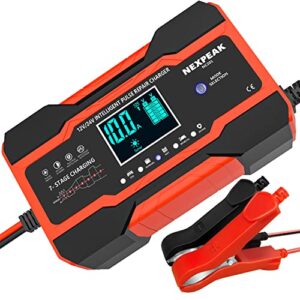 nexpeak 10-amp smart fully automatic battery charger, 12v and 24v, maintainer trickle charger w/temperature compensation for car truck motorcycle lawn mower boat marine lead acid batteries…