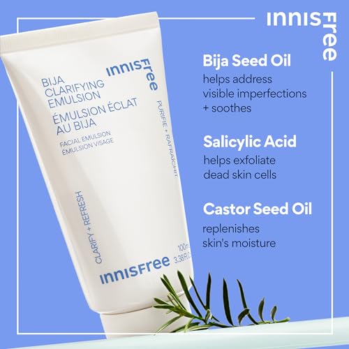 innisfree Bija Clarifying Emulsion with Salicylic Acid and Niacinamide, Korean Skincare Lightweight Face Moisturizer (Packaging May Vary)