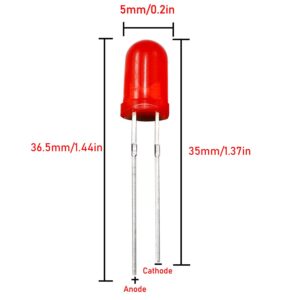 ZZHXSM 200 Pcs 5mm LED Diodes Lights LED Circuit Assorted Kit Electronic Components, Diffused Round Light Bulb LED Lamp for Science Project Experiment, 5mm Red