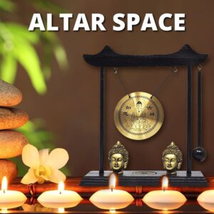 Mandala Crafts Chinese Gong - Mini Gong with Stand - Zen Art Brass Feng Shui Desktop Gong with Stand Asian Gong Bell for Home Decoration Dragon