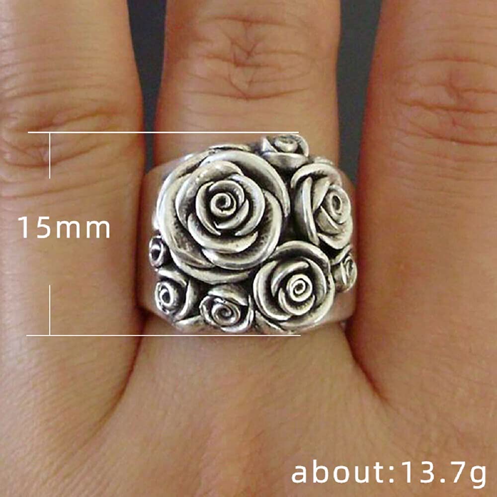 GUIDECUN Chic Vintage Stainless Steel Three-Dimensional Rose Flower Promise Statement Cocktail Party Chunky Ring (US Size 8)