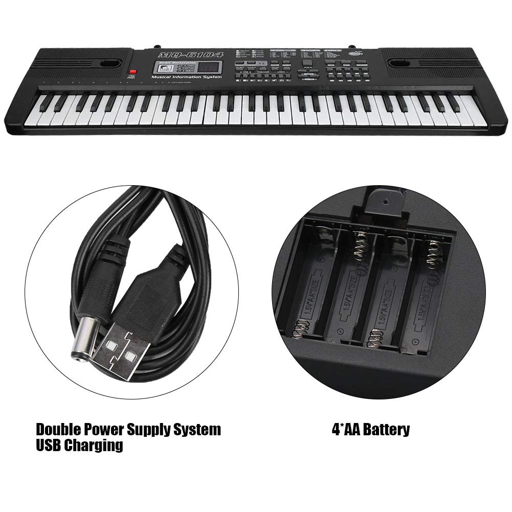 Electronic Keyboard for Beginners, Portable 61 Key Electronic Piano with USB LCD Display Microphone Score Holder,for Kids Adults