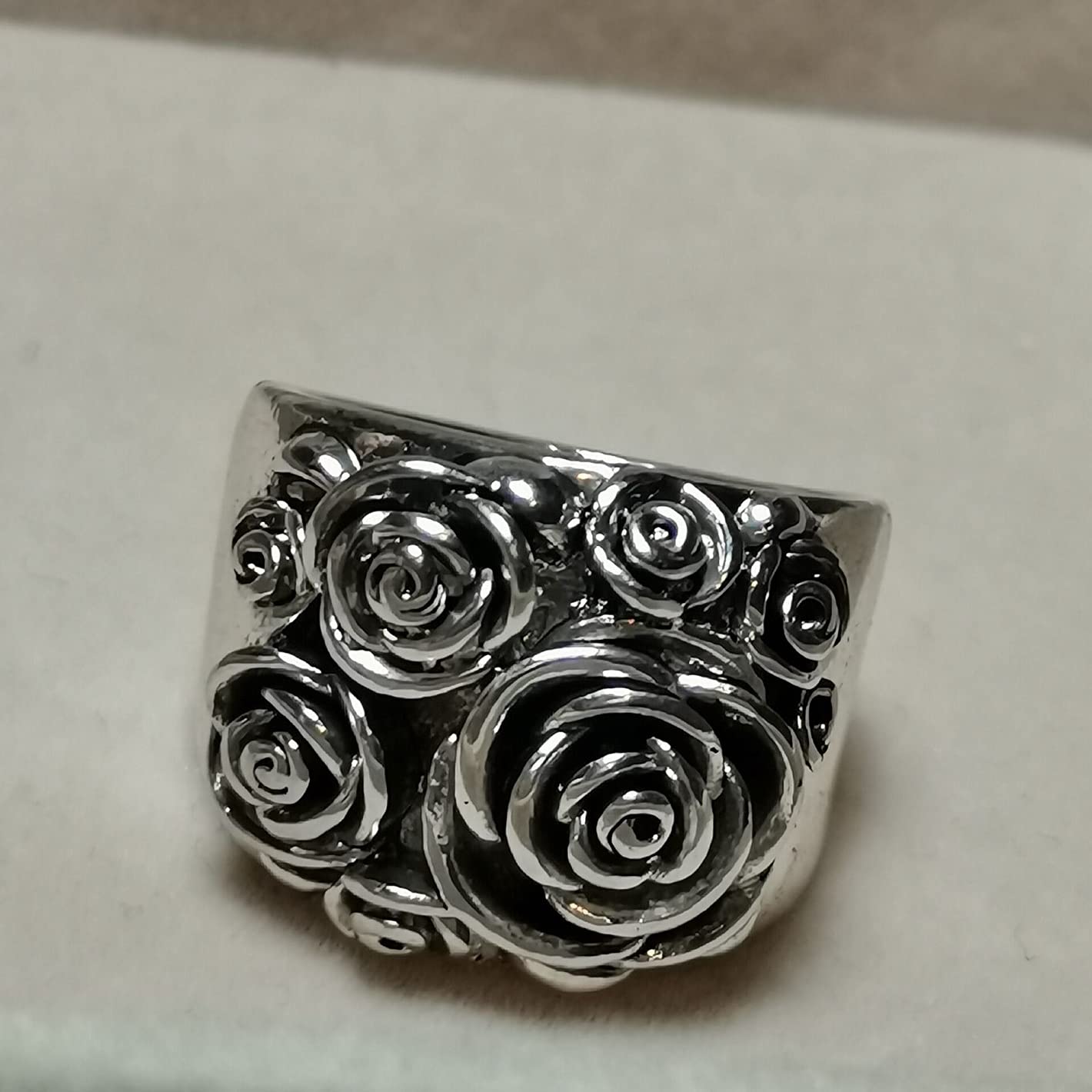 GUIDECUN Chic Vintage Stainless Steel Three-Dimensional Rose Flower Promise Statement Cocktail Party Chunky Ring (US Size 8)