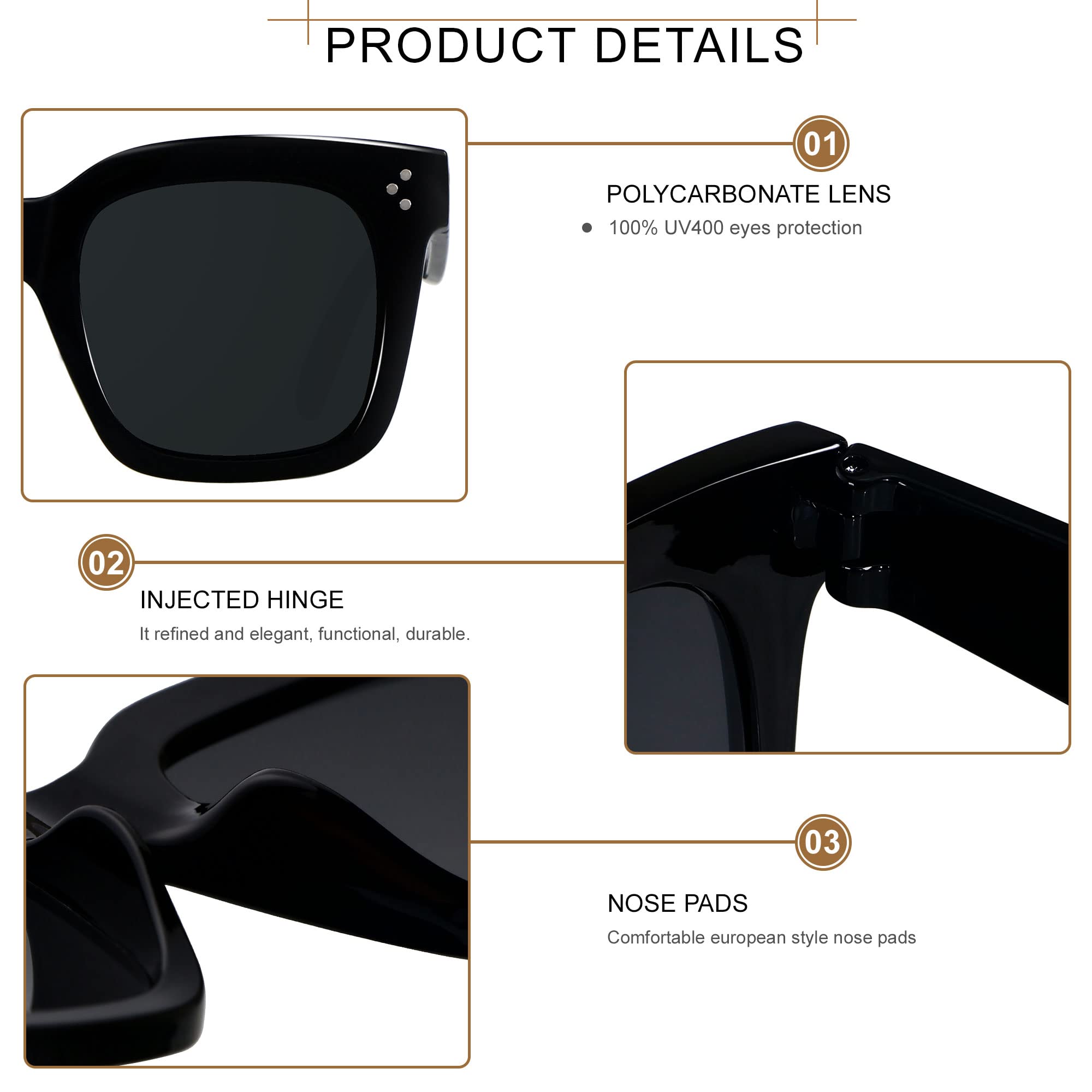 ANDWOOD Oversized Sunglasses for Women Big Large Square Wide Frame Shades Retro Trendy Fashion UV Protection 2 Pack Black Brown Sun glasses