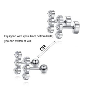 Gnoliew 18G Tragus Earrings for Women 316L Stainless Steel Stud Cartilage Helix Barbell Piercing Jewelry(A,3 CZ)