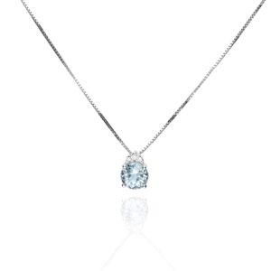 gin and grace 14k white gold genuine aquamarine pendant with diamonds for women | ethically, authentically & organically sourced (roundcut) shaped aquamarine handcrafted jewelry for her |