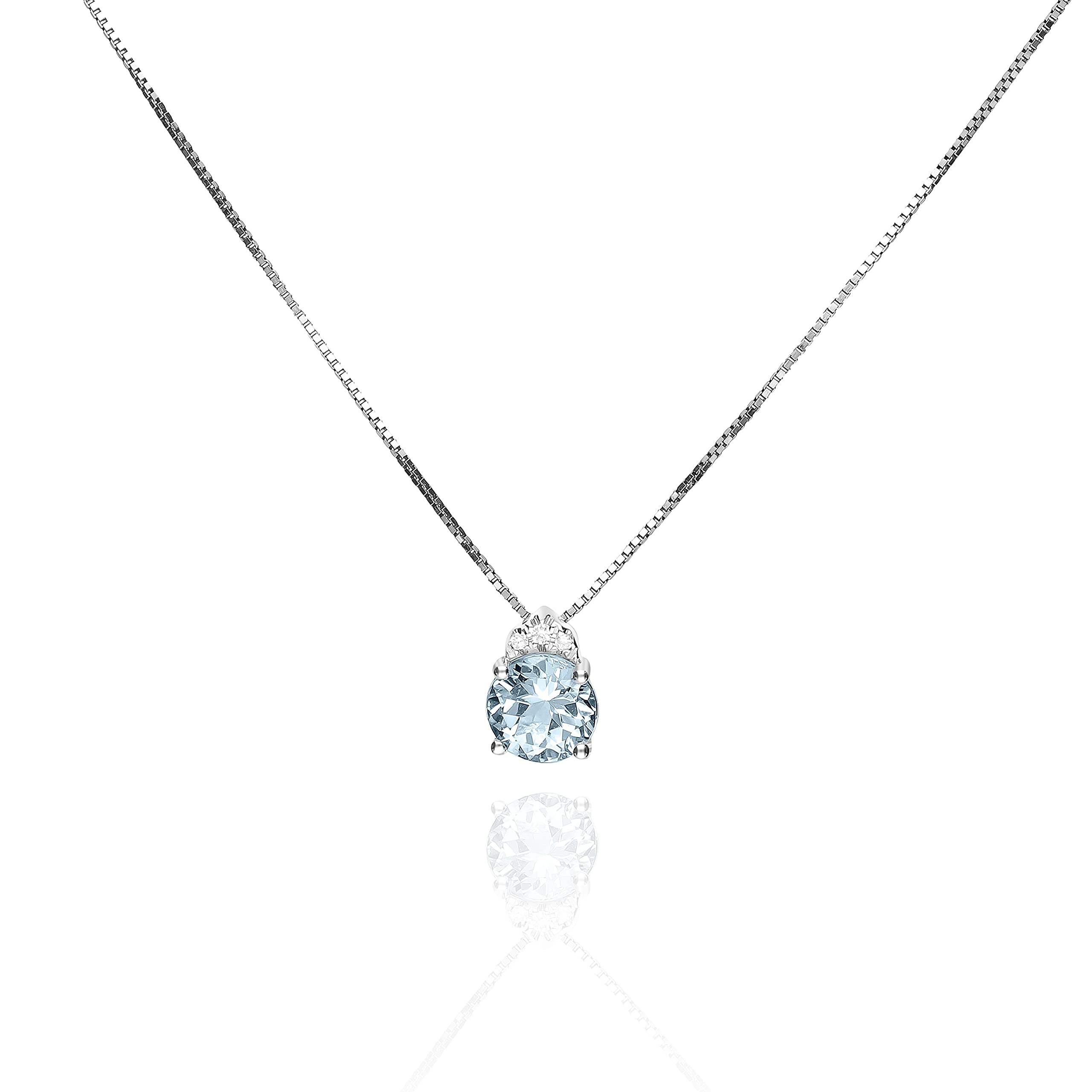 Gin and Grace 14K White Gold Genuine Aquamarine Pendant with Diamonds for women | Ethically, authentically & organically sourced (Roundcut) shaped Aquamarine handcrafted jewelry for her |