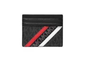 michael kors men`s cooper logo stripe card case (black(36f0lcod2b)/crimson, one size)