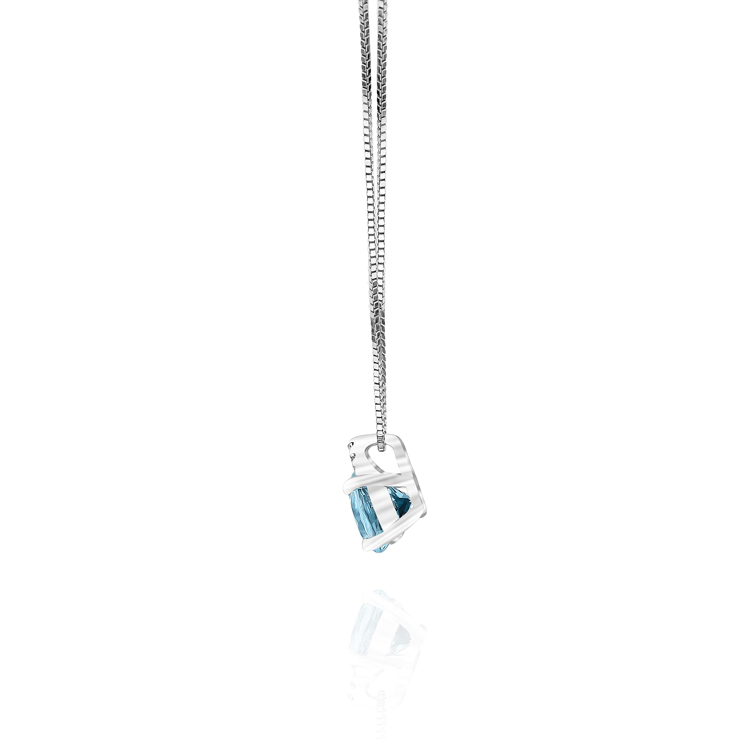 Gin and Grace 14K White Gold Genuine Aquamarine Pendant with Diamonds for women | Ethically, authentically & organically sourced (Roundcut) shaped Aquamarine handcrafted jewelry for her |