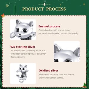 VOROCO Cat Charm for Bracelet 925 Sterling Silver Animal Series Cute Cat Charm for Bracelet Necklace Mother's Day Birthday Christmas Jewelry Gifts for Women