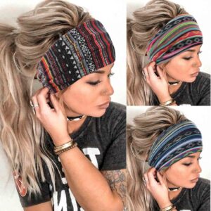 aceorna boho headbands wide knot hair band elastic turban head band stretch twist head wraps fashion hair accessories for women 3 pcs (set a)