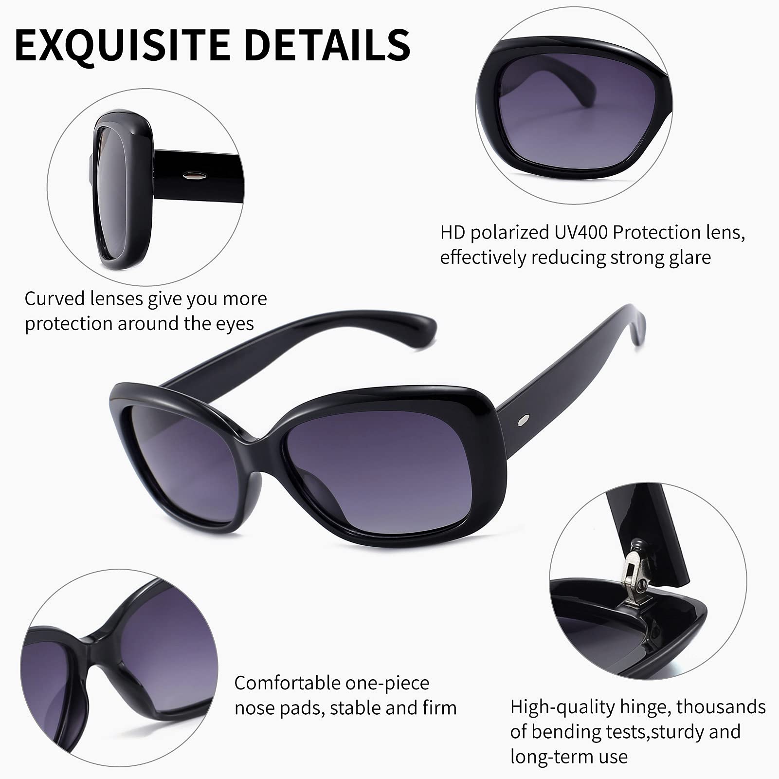 Dollger Polarized Dark sunglasses for women men UV Protection Trendy sunglasses polarized For Driving Square Frame Black